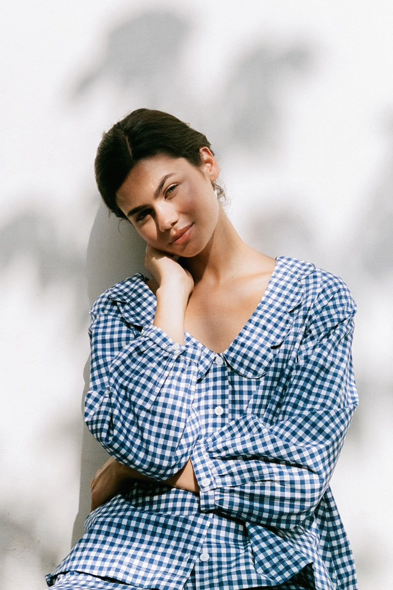 Penelope Sleep Set - Long - Gingham - Navy – Piyama