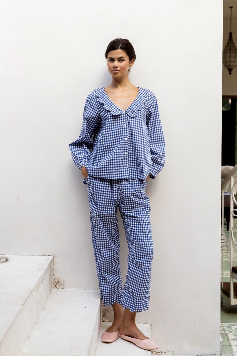 Penelope Sleep Set - Long - Gingham - Navy – Piyama