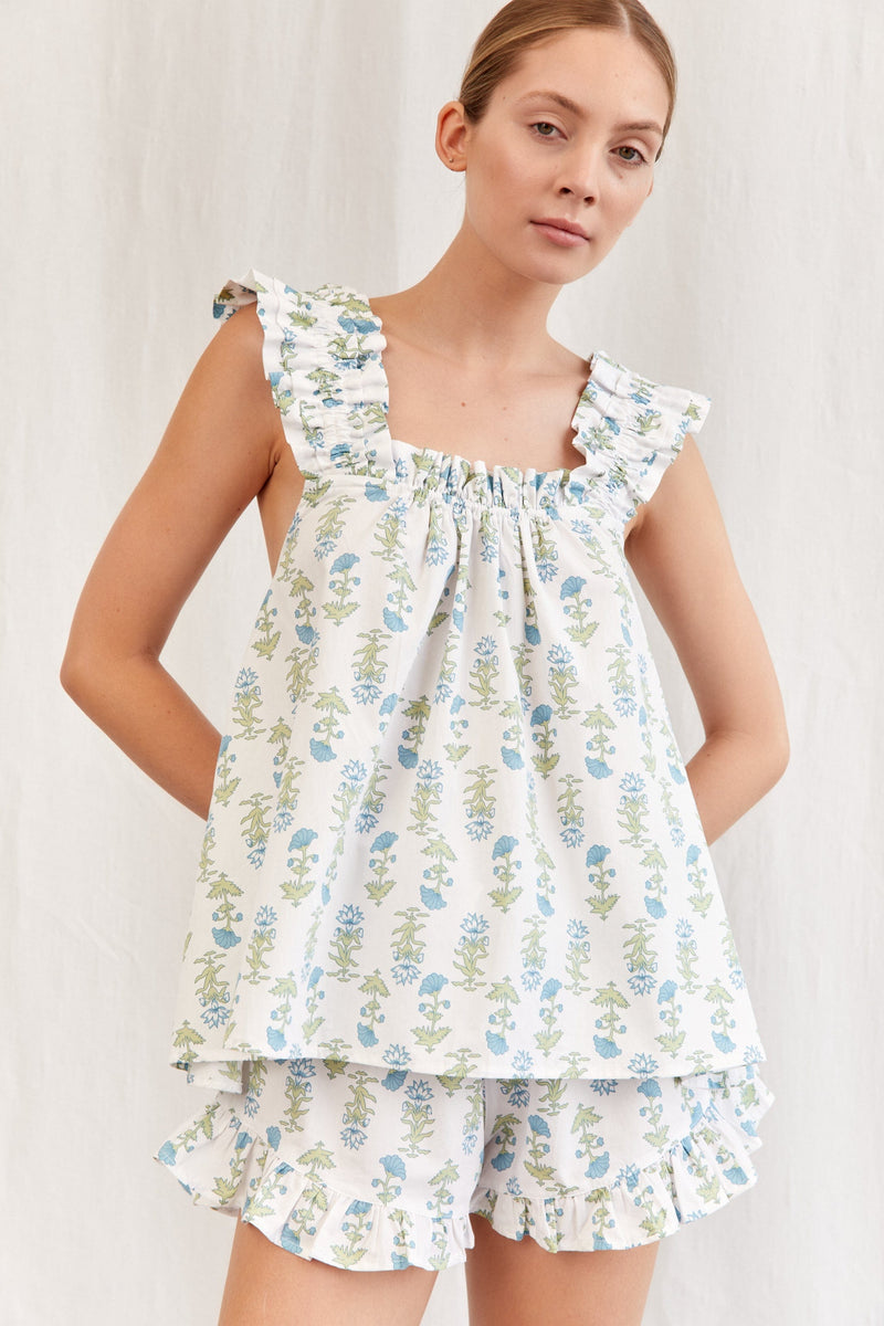 Nicolette Sleep Set - Cotton - Lotus Flower - Blue – Piyama